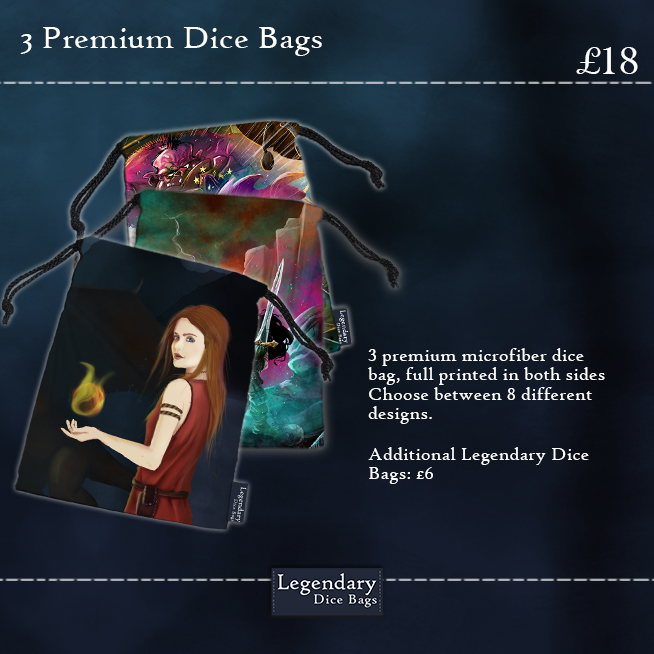 Legendary Dice Bags by Drawlab - Three Premium Dice Bags - Gamefound