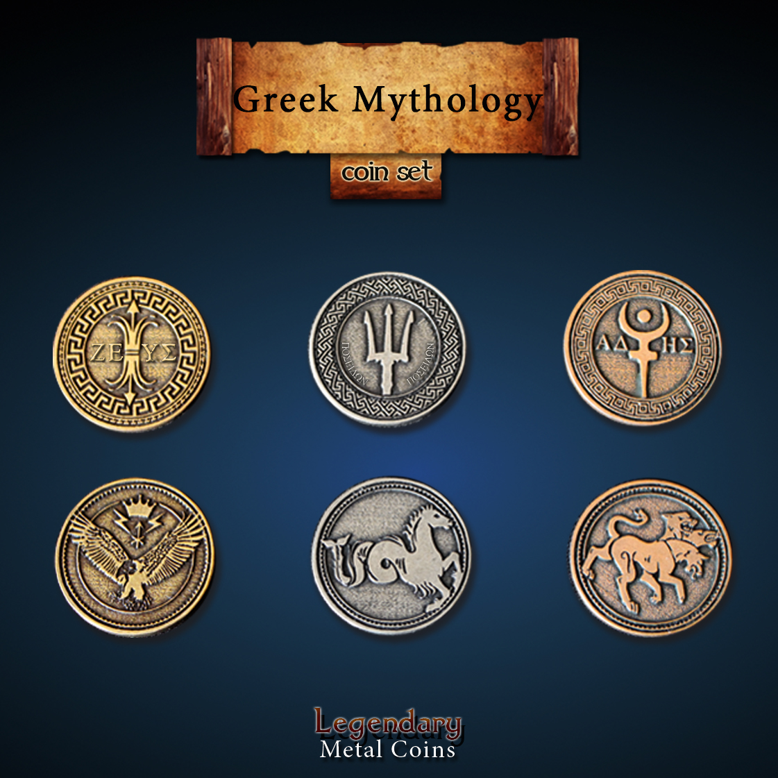 Legendary Metal Coins Season 4 by Drawlab - Greek Mythology Coin Set ...