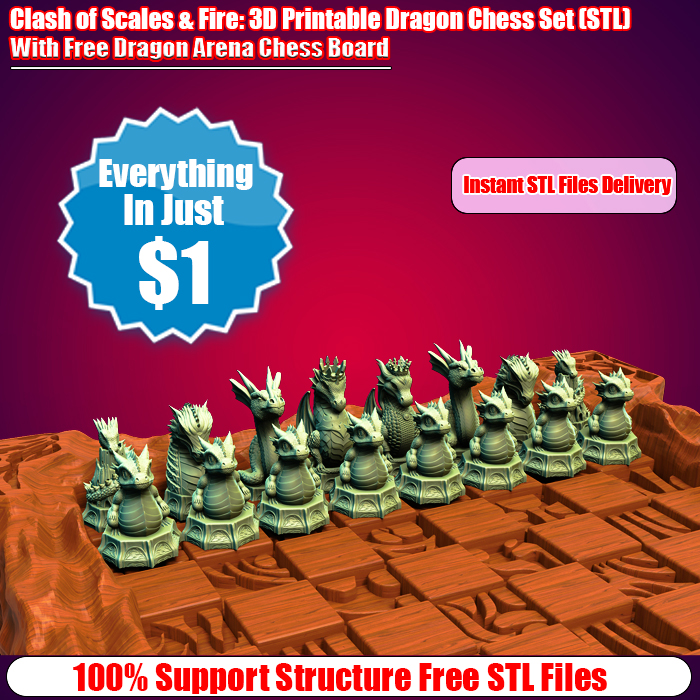 Clash of Scales & Fire: 3D Printable Dragon Chess Set (STL) by Epic ...