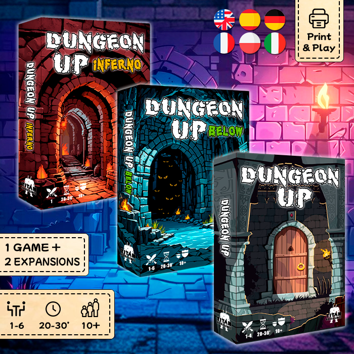 Dungeon Up + Below & Inferno Expansions (Print & Play) by Titan Boardgames - Gamefound