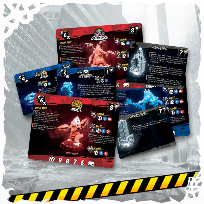 Monsterpocalypse Board Game by Mythic Games - Set of new-style Stat Cards - Gamefound