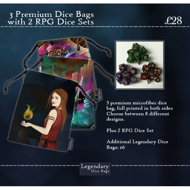 Legendary Dice Bags by Drawlab - 3 Premium Dice Bags And 2 RPG Dice ...