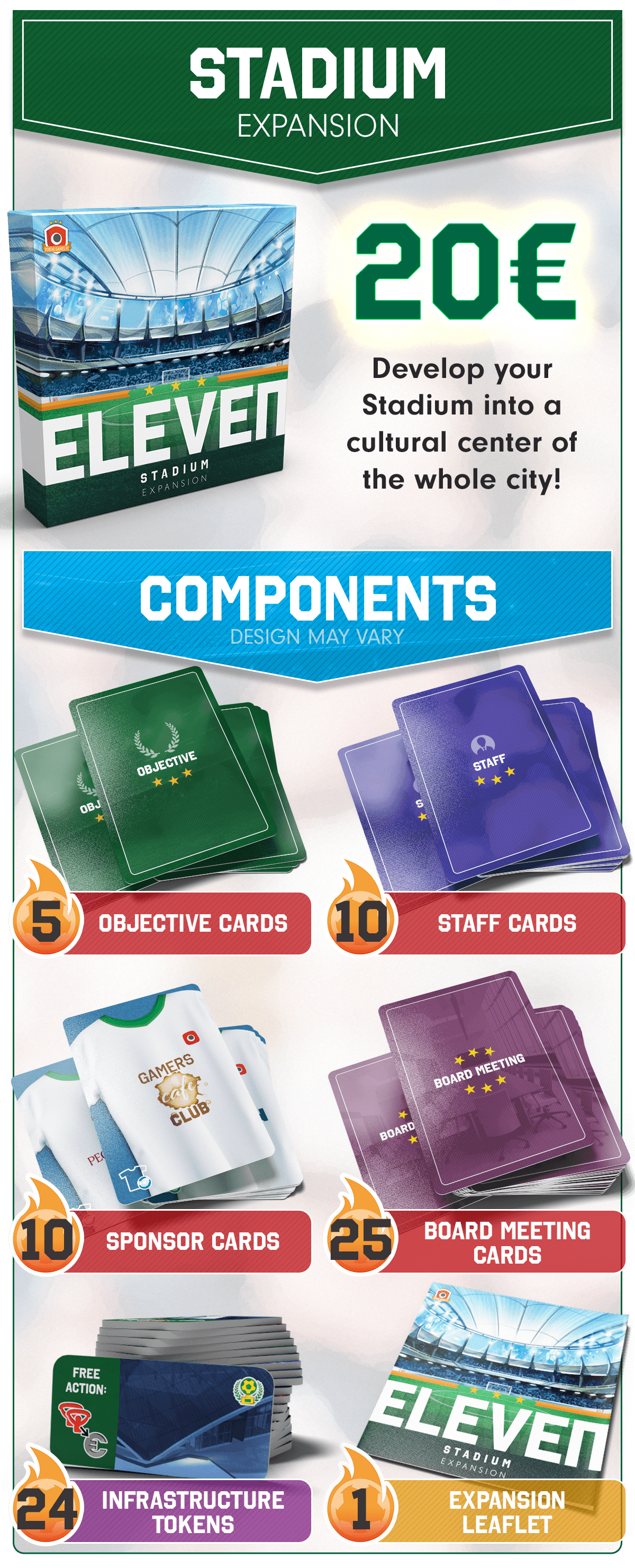 Eleven: Football Manager Board Game by Portal Games - Stadium expansion ...