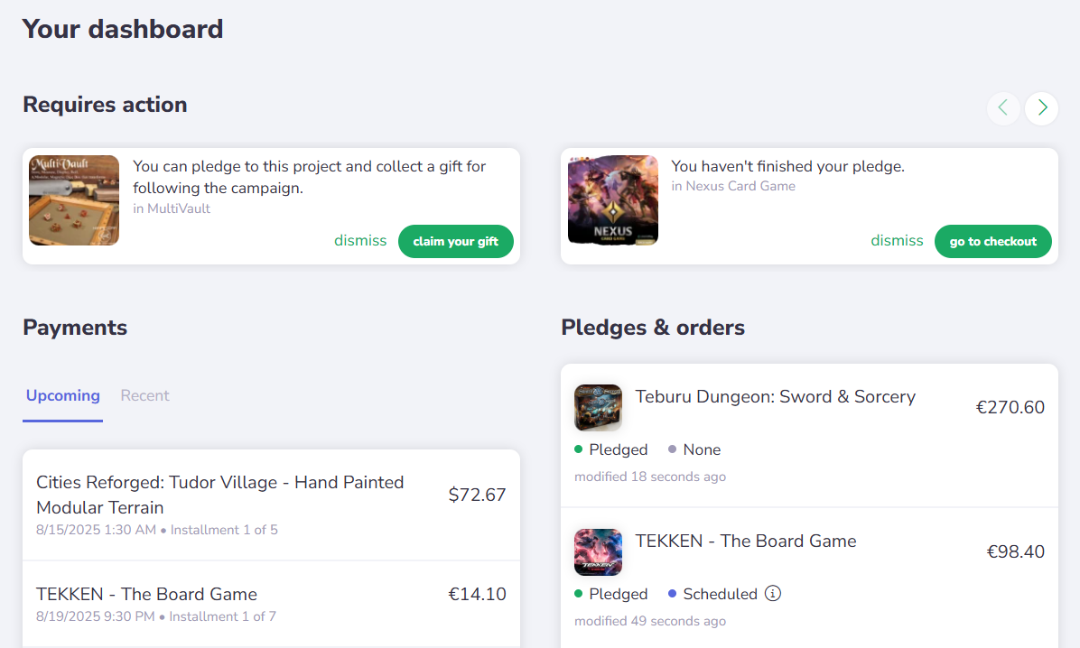 [What's New] Introducing My Projects 2.0 - Your Dashboard! - Gamefound